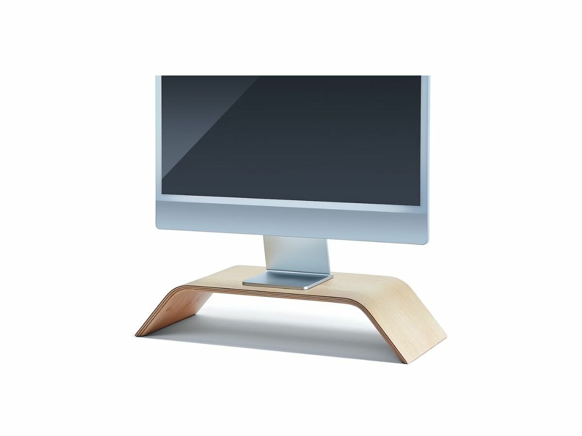 This wood monitor stand desk accessory brings improved ergonomics