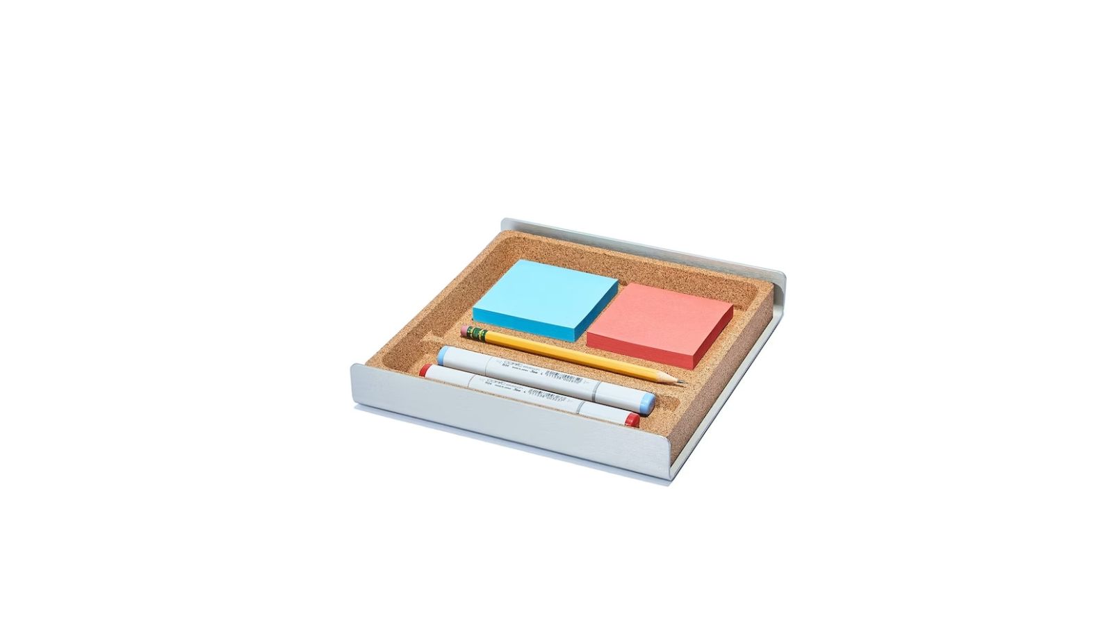 This desk tray by Grovemade uses cork and aluminum
