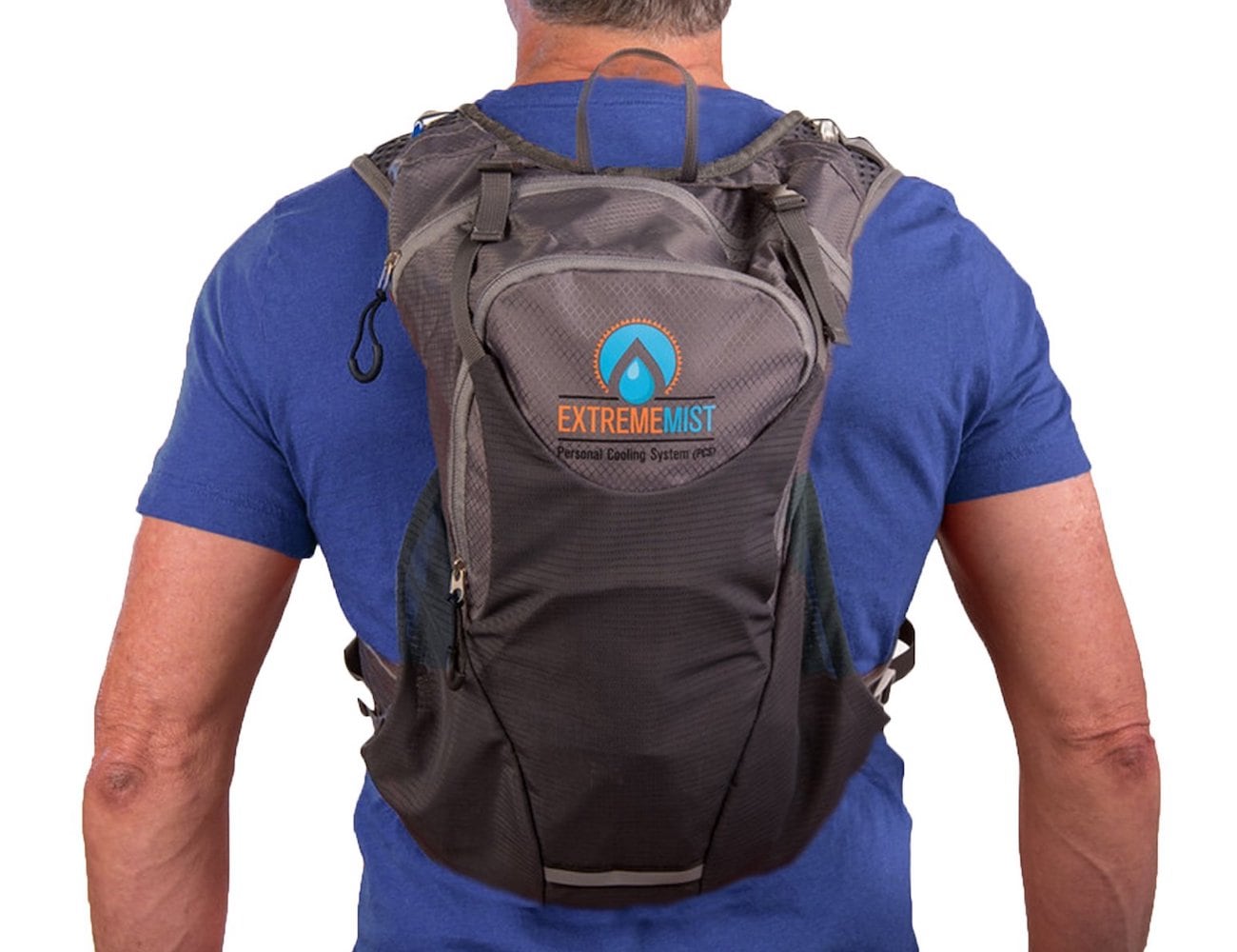 This system for misting and drinking is better than a hydration pack