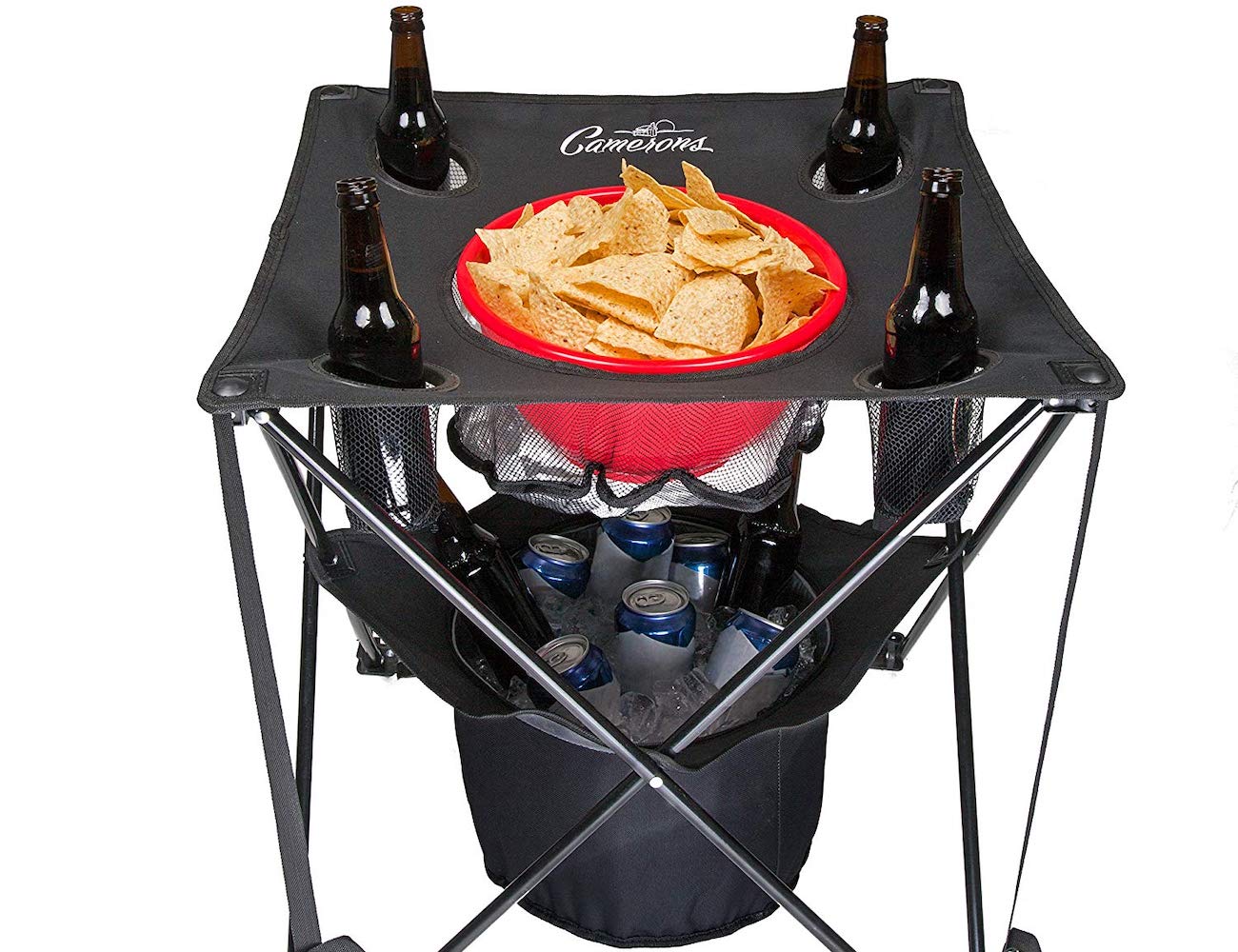 This folding tailgating table keeps your drinks cold and snacks at the ...