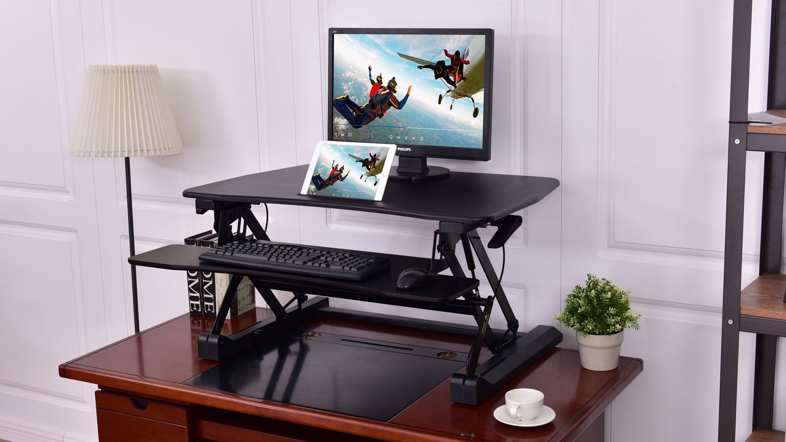 This Dual-Monitor Standing Desk Is Easy to Adjust