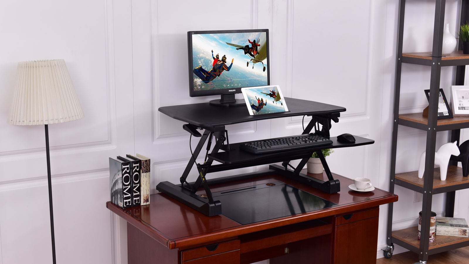 This Dual-Monitor Standing Desk Is Easy to Adjust