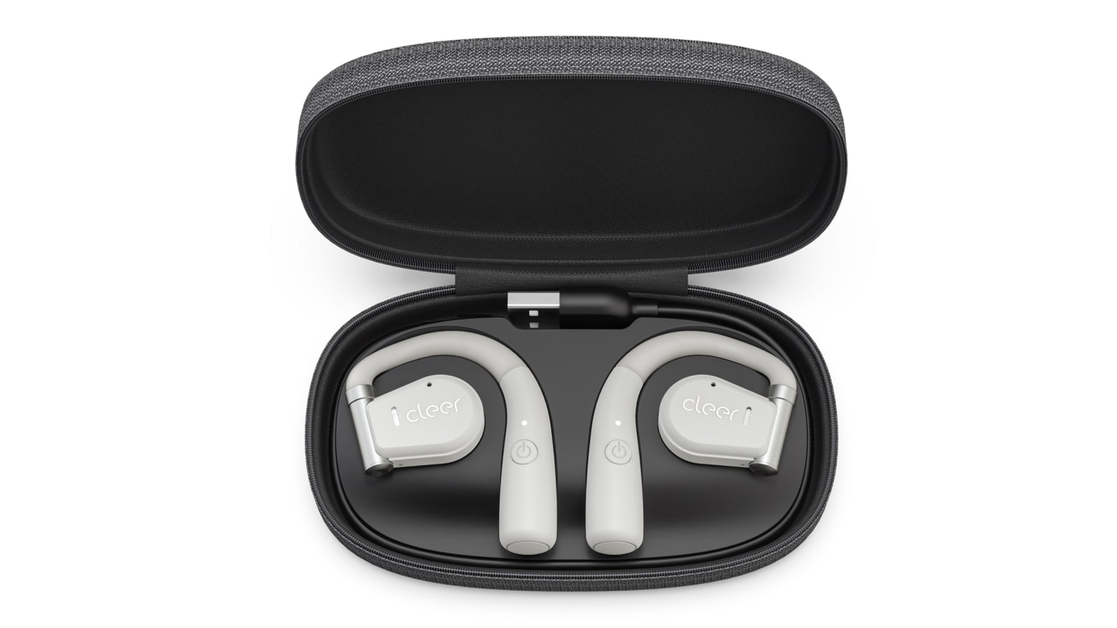 Cleer Audio ARC wireless earbuds has an earhook flexible hinge design ...