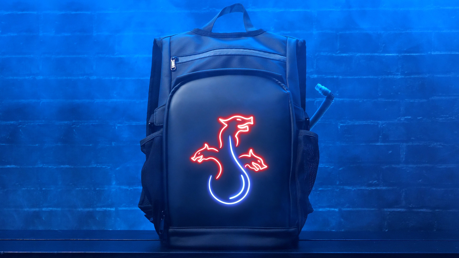 This hydration pack has a full-color LED dot matrix display