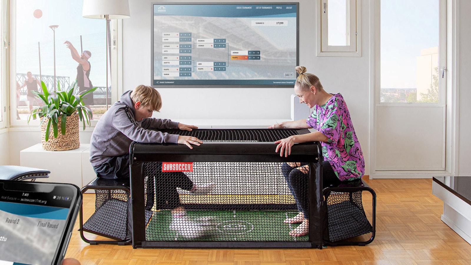 This table football game folds down and assembles for on-the-go games