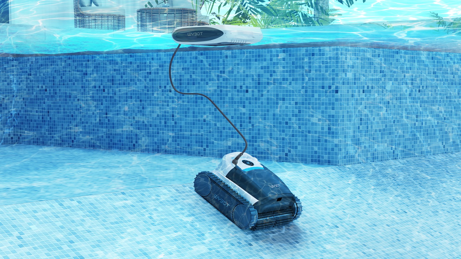 This solar-powered pool cleaner robot operates efficiently and ...