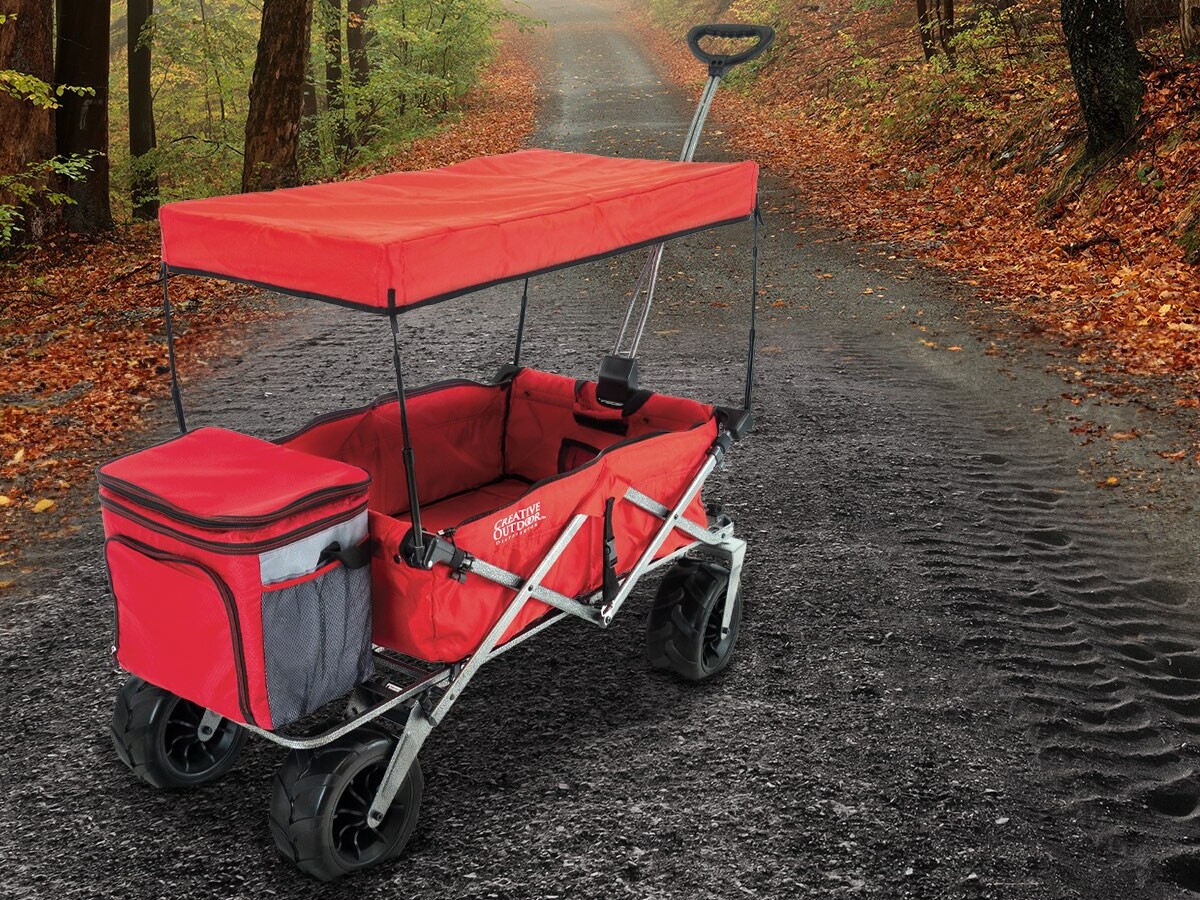 This deluxe folding wagon boasts huge off-roading rubber wheels