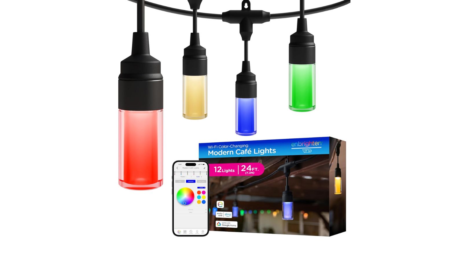 Enbrighten WiFi VIBE LED café lights offer color and smart control